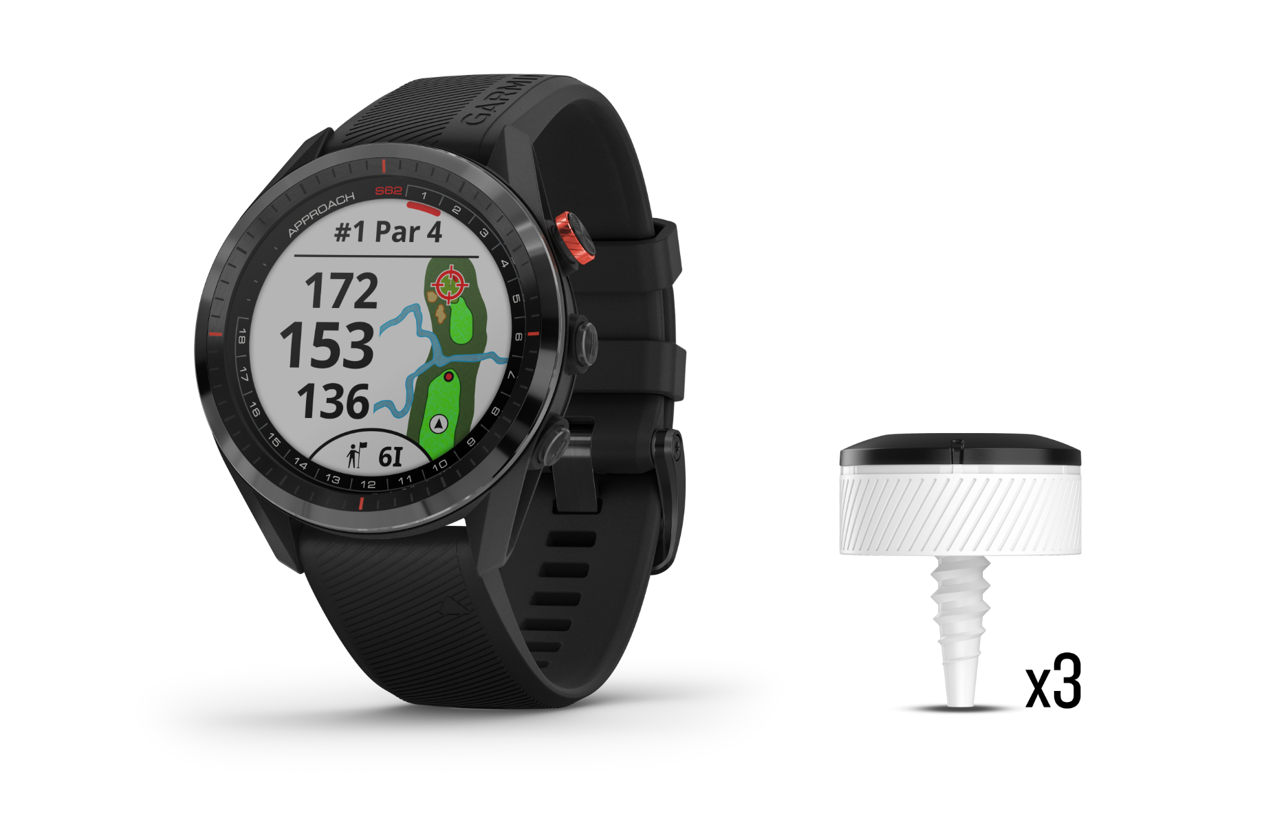 Garmin Approach S62 Bundle, Black Golf GPS Smartwatch & Rangefinder w ...